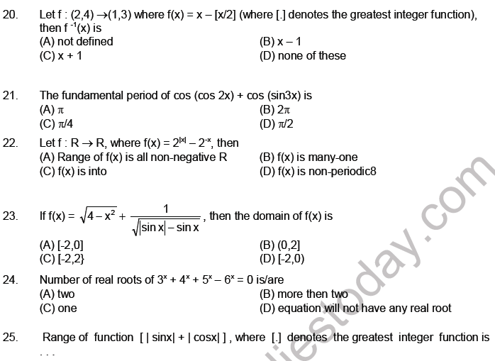 Jee Mathematics Relation And Functions Mcqs Set B With Answers